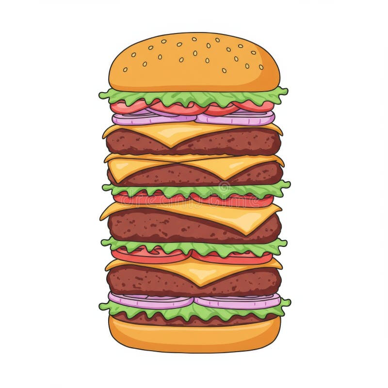 Tall Multilayered Cheeseburger Illustration Stock Illustration ...
