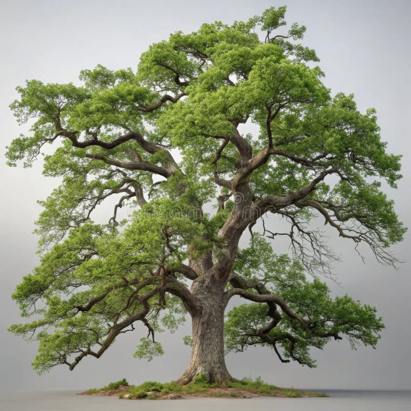 Majestic Oak Tree with Sprawling Branches and Vibrant Green Foliage in ...