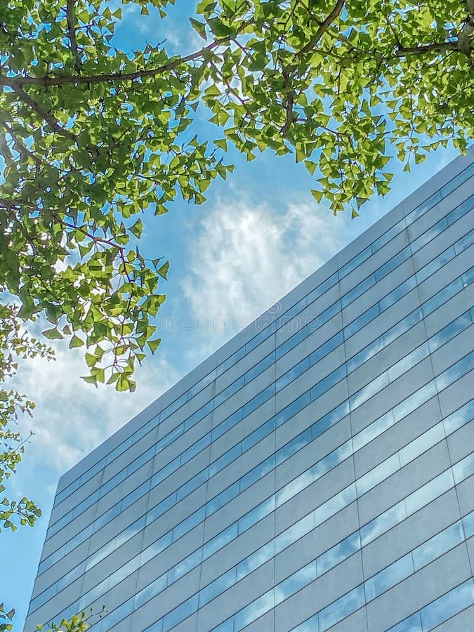 Tall Office Building in Blue Sky Background with Rising Clouds Stock ...