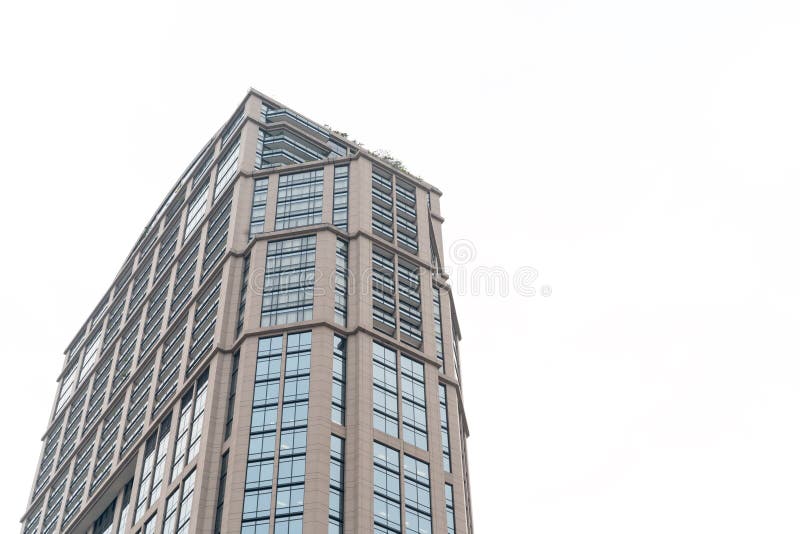 Tall Office Building with Copy Space on White Sky Background Stock ...