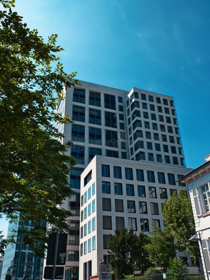 Tall Office Building with Trees in the Foreground on a Clear Day Stock ...