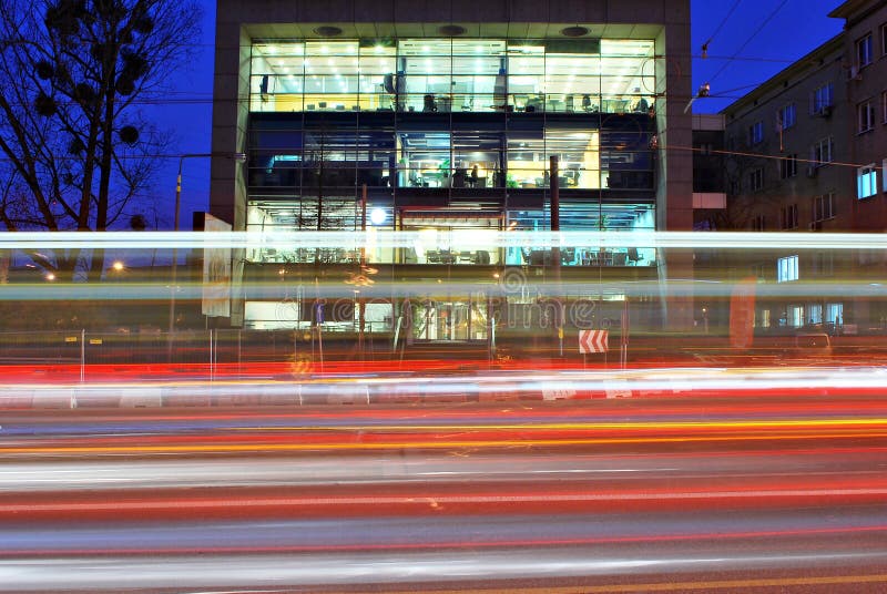 Modern Office Building at Night Stock Photo - Image of clear, cityscape ...