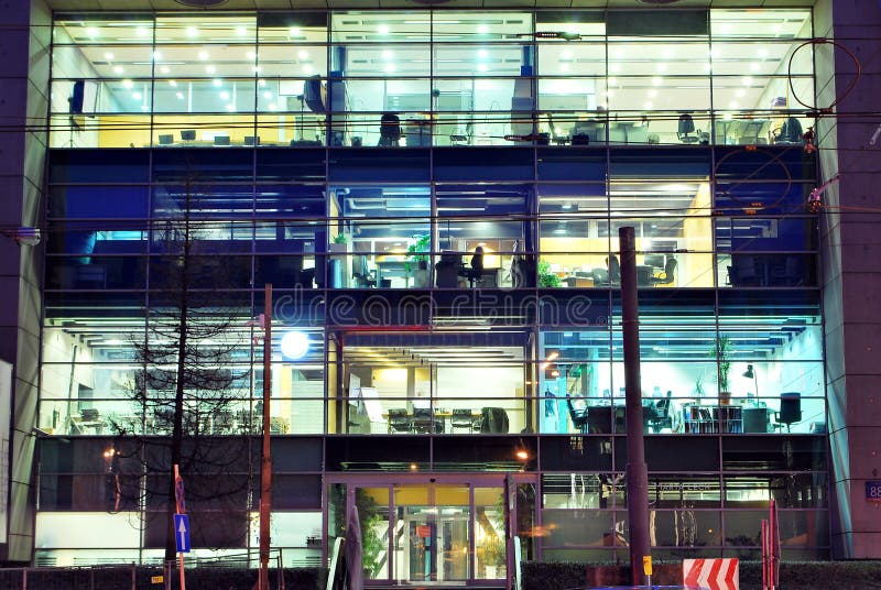 Modern Office Building at Night Stock Image - Image of business ...