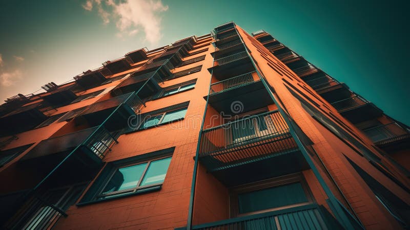 A Tall Orange Building with Balconies and Balconies Stock Illustration ...