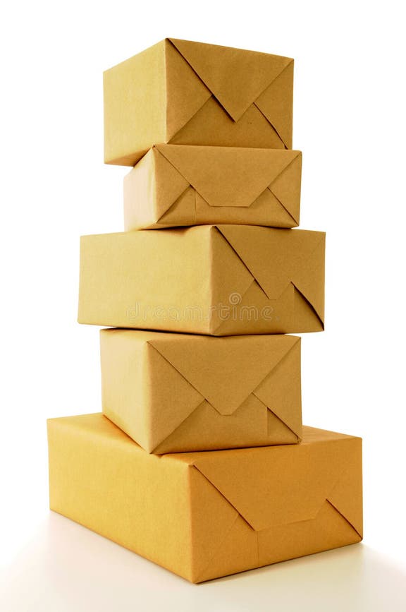 Tall Pile of Wrapped Mail Parcels or Packages with White Background ...
