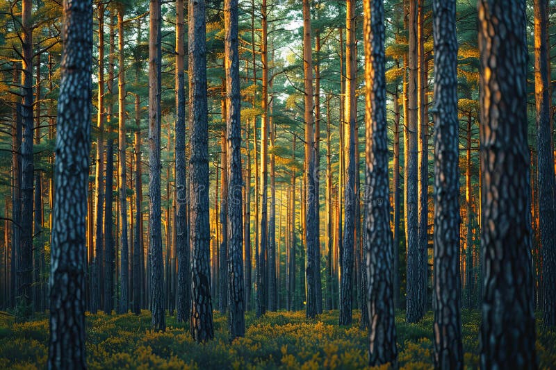 A Tall Pine Forest with Many Trees, Full of Trunks, Showing the Texture ...
