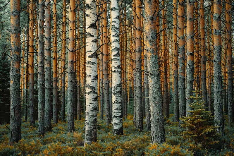 A Tall Pine Forest with Many Trees, Full of Trunks, Showing the Texture ...