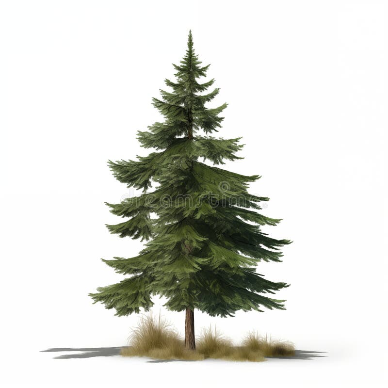 Tall Pine Tree with Green Needles Isolated on White Background Stock ...
