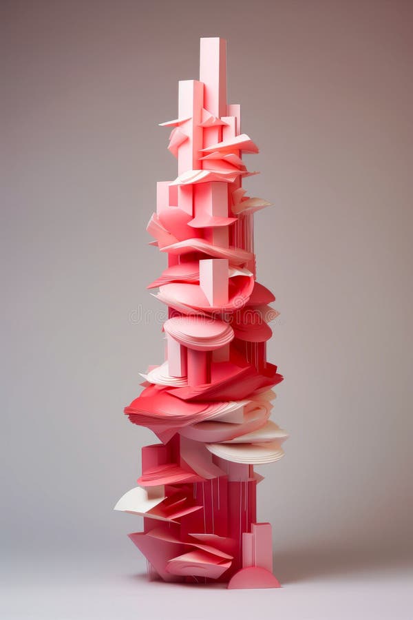 Tall Pink Sculpture with Many Different Shapes and Sizes of Objects ...