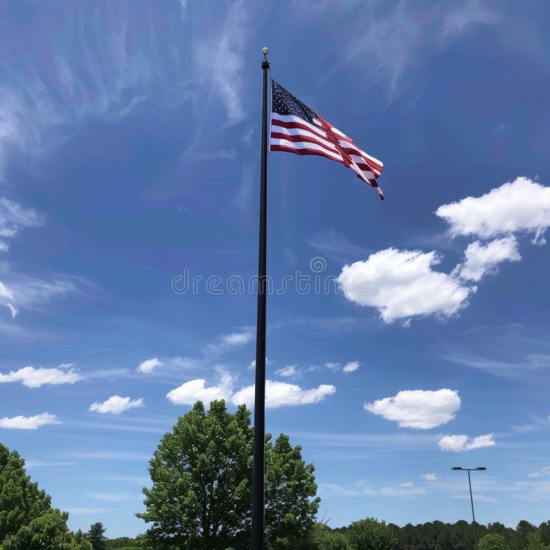 A Tall Pole with a Large American Flag on Top Stock Illustration ...