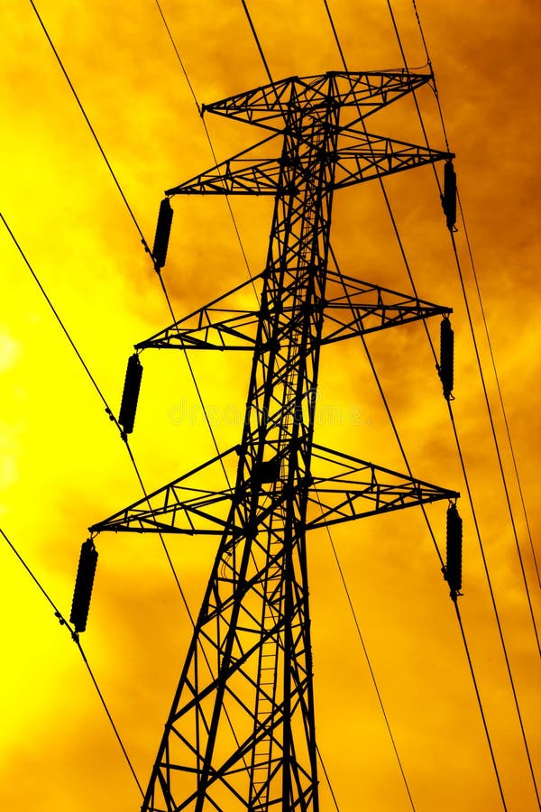 Tall Power Lines during Sunset in the Evening Stock Image - Image of ...
