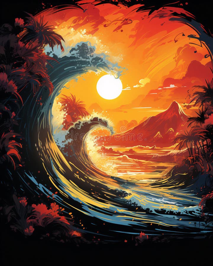 Tall Powerful Cross Ocean Wave Breaking during, Stormy Evening. Stock ...