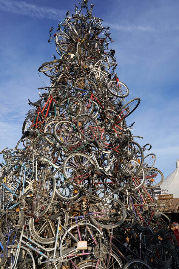 Pyramid of old bicycles editorial stock image. Image of attraction ...