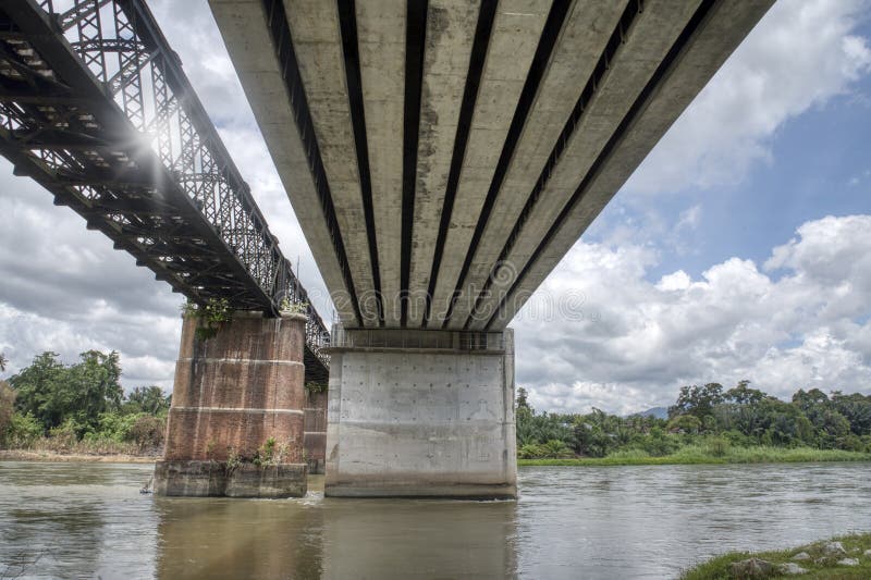 The Tall Railway Bridge Crossing the River. Stock Image - Image of asia ...
