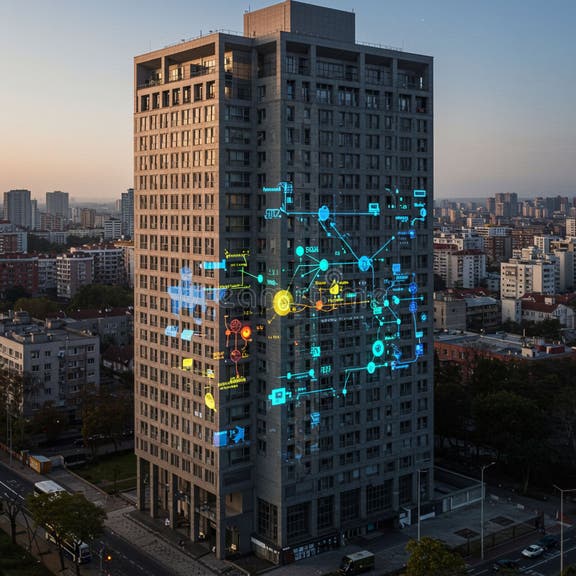 A Tall, Rectangular Building in an Urban Setting Features a Digital ...