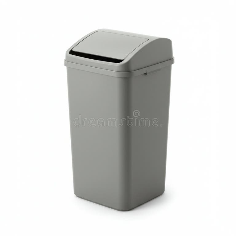 A Tall, Rectangular Gray Trash Bin with a Smoothly Rounded Lid Designed ...