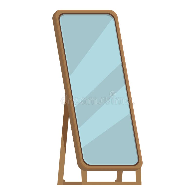 Tall Rectangular Mirror Standing on Wooden Legs Reflecting Light Blue ...