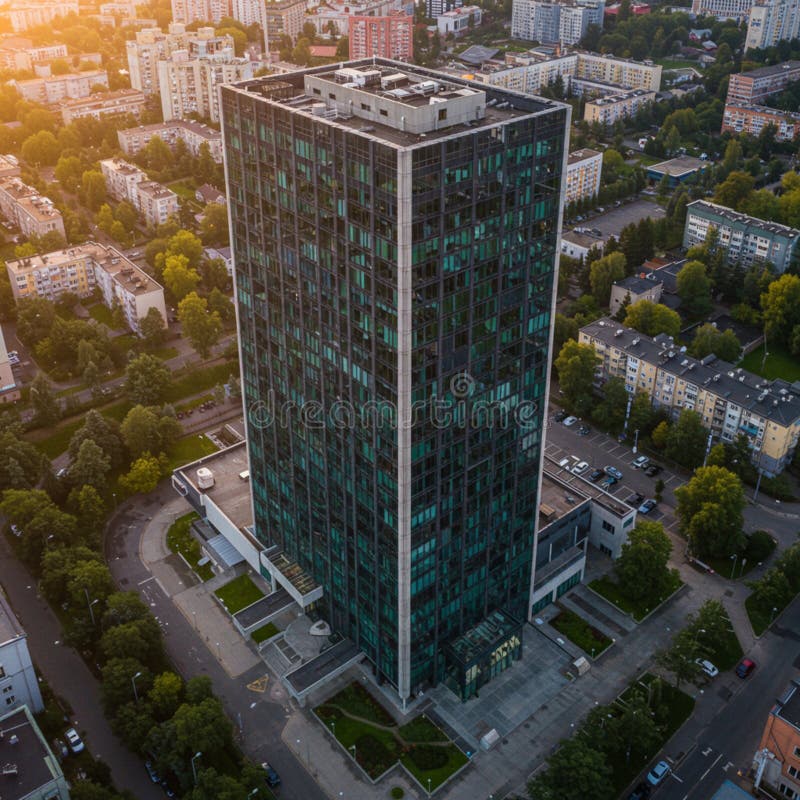 Tall, Rectangular Skyscraper with a Reflective Glass Facade Stands ...