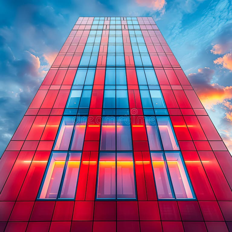 Tall Red Building with a Blue Stripe on it Stock Photo - Image of high ...