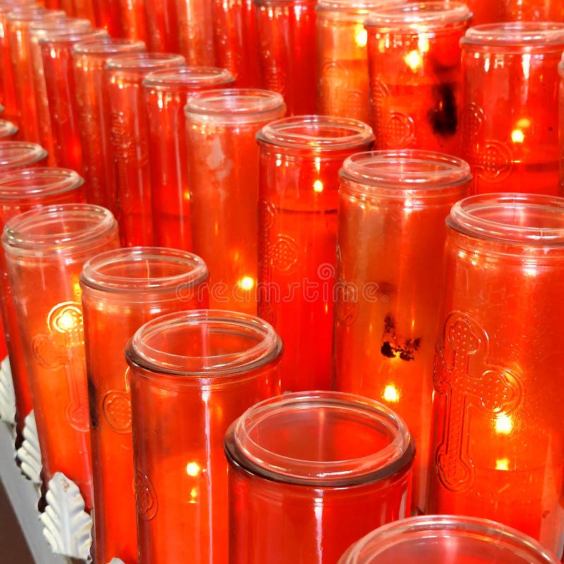 Tall Red Lit Church Candles Stock Photos - Free & Royalty-Free Stock ...