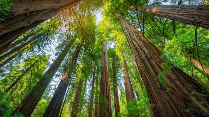 Tall Redwood Trees Reaching for the Sky Stock Photo - Image of foliage ...