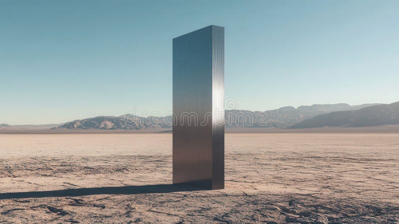 A Tall, Reflective Monolith Stands Alone in a Vast, Arid Landscape ...