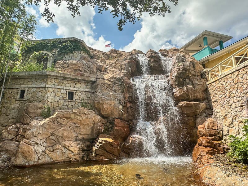 Tall Refreshing Waterfall Flowing Down Rocky Mountain Area Stock Image ...