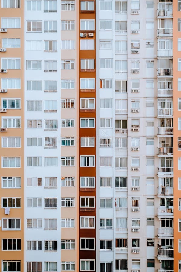 Tall Residential Building with Uniform Windows in Urban Setting Stock ...