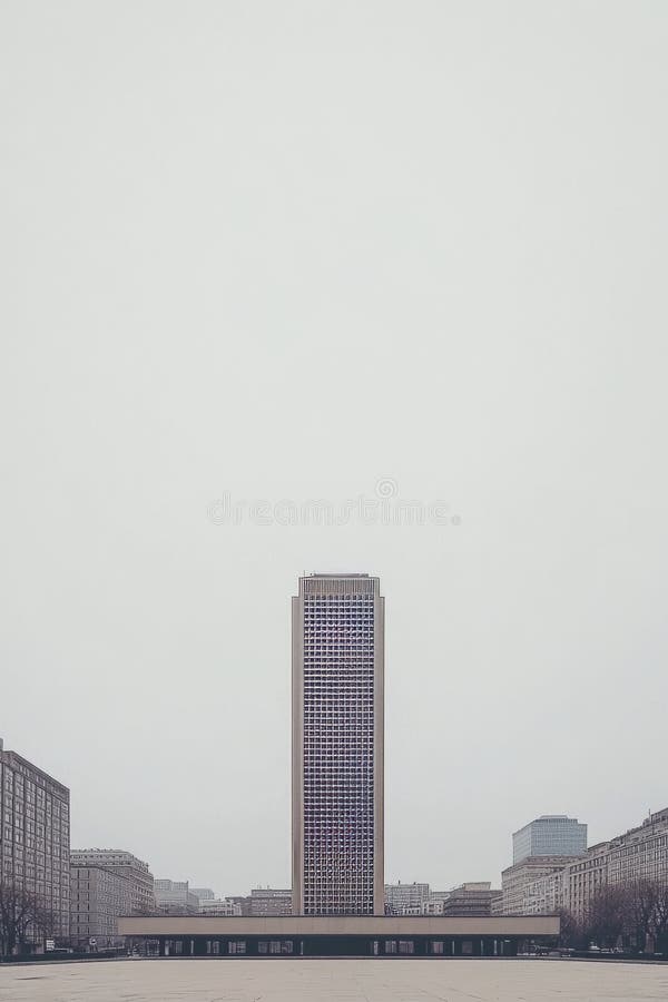 The Tall Retro Office Skyscraper Building in the City Has a Distinctive ...