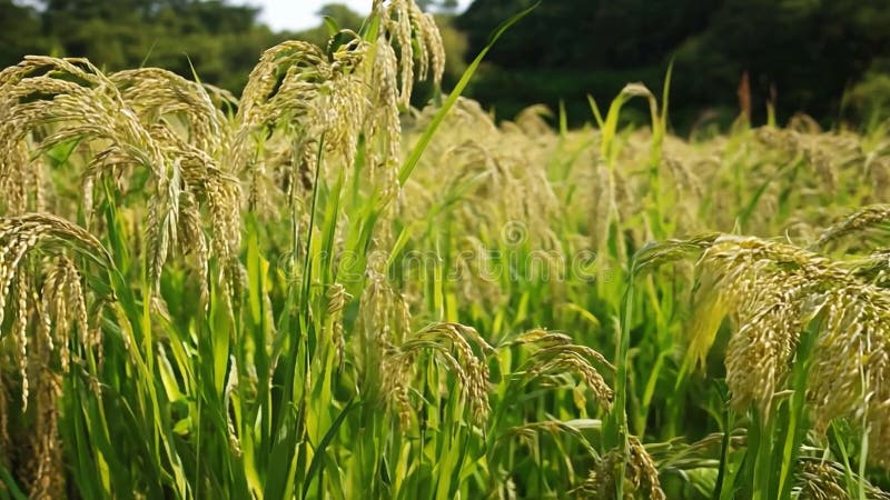 Tall Rice Plants Catch the Sunlight As they Sway in the Breeze on a ...