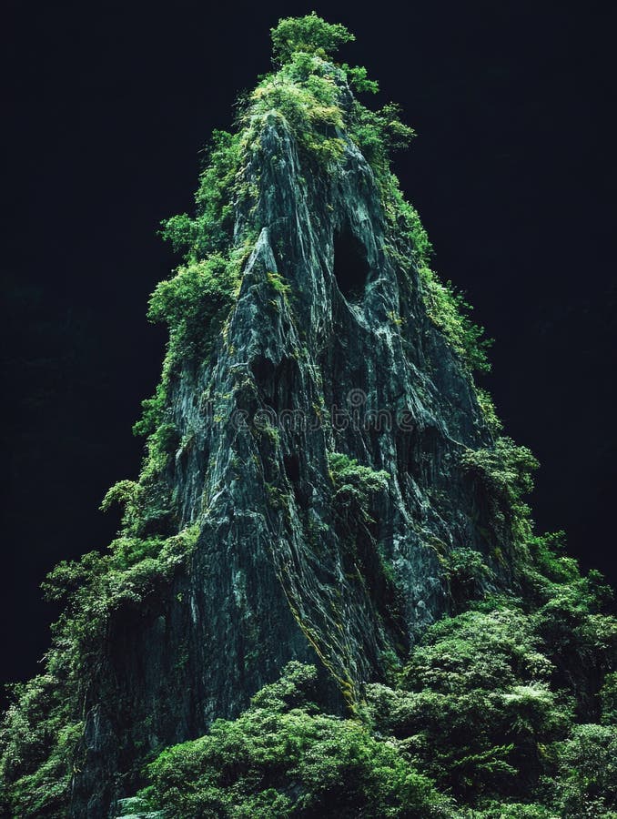 Tall Rock Covered in Lush Green Plants Stock Photo - Image of world ...