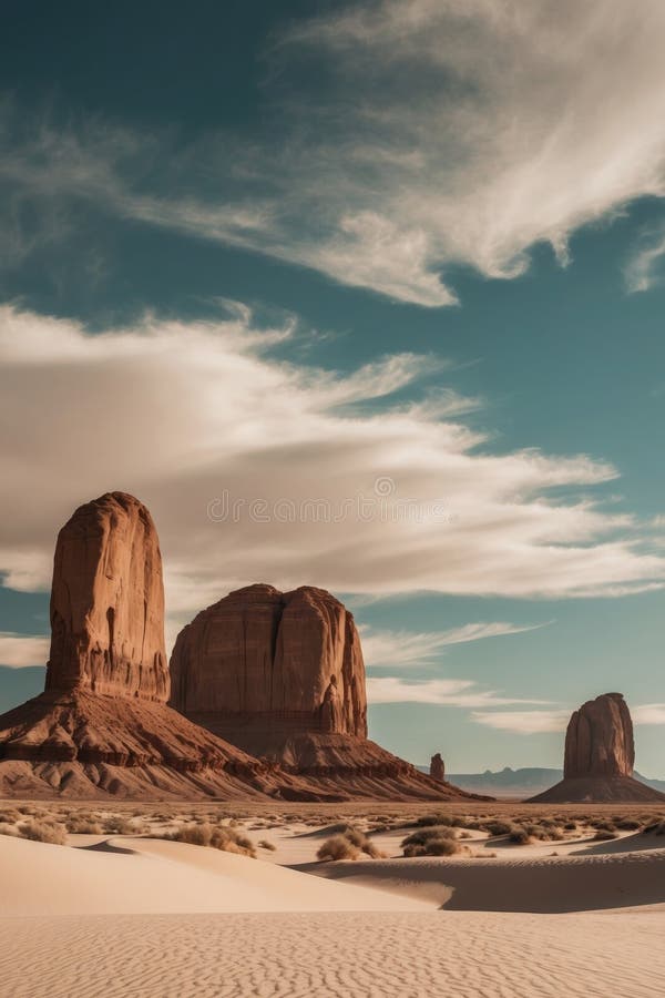 Tall Rock Formations in a Desert Landscape Under a Bright Sun and ...