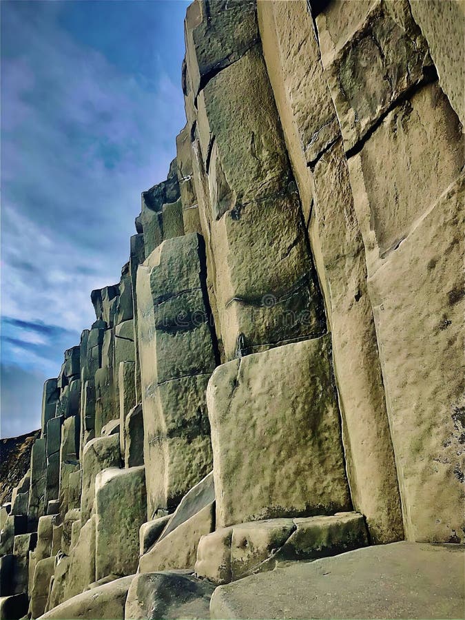 Icelandic Tall Pillar Rock Formations with Blue Sky Stock Image - Image ...