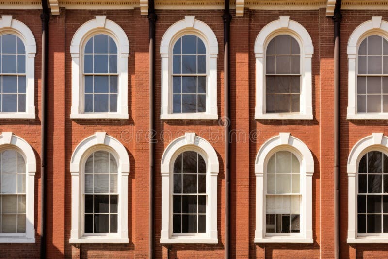 Tall Rounded Windows on a Brick Italianate Structure Stock Image ...