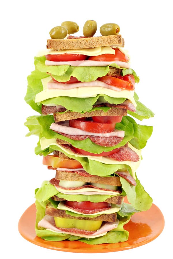 Tall sandwich isolated stock image. Image of edible, delicatessen - 9038645