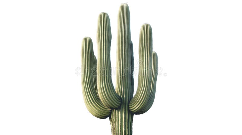 A Tall, Segmented Cactus with Multiple Arms Stands Against a White ...
