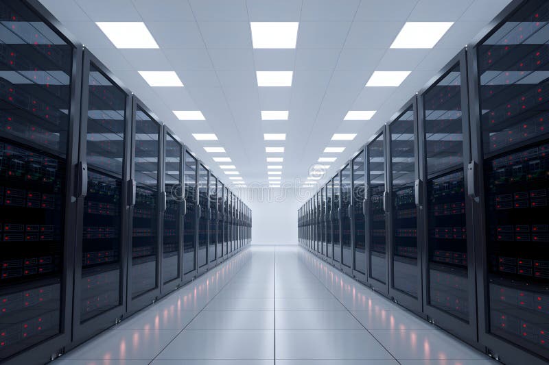 Tall Server Racks with Red Lights in a Modern Data Center Stock ...