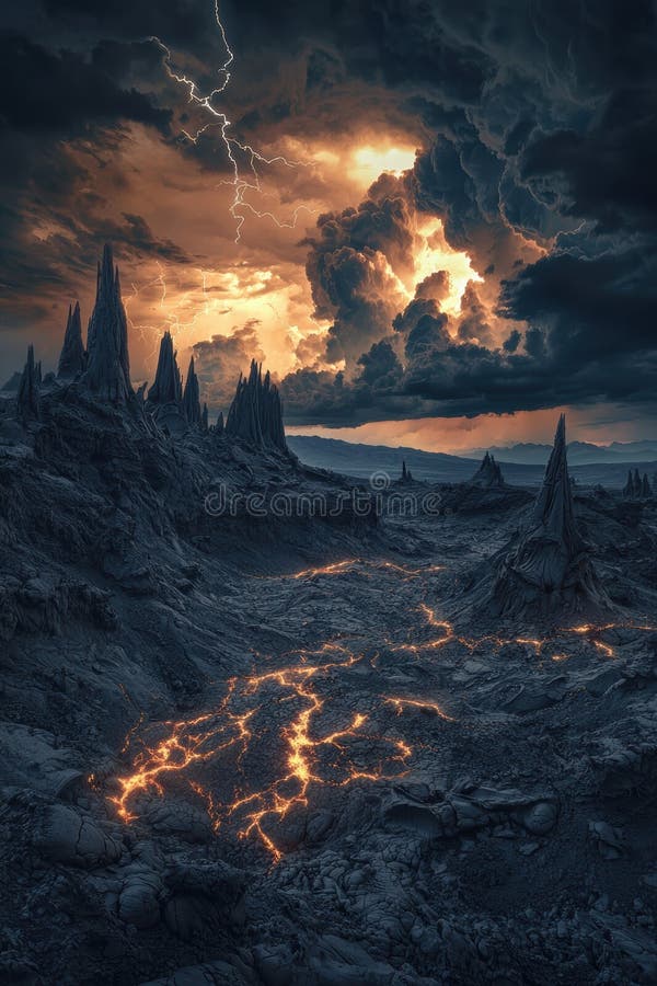 Dramatic Volcanic Landscape with Striking Lava Formations and Stormy ...