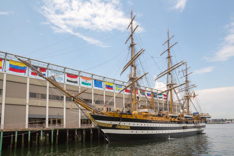 Tall Ship Docked in Port in Boston MA USA Stock Image - Image of states ...