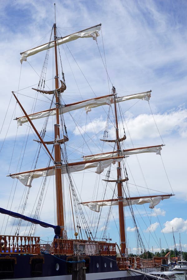 Tall Ship Mast with Rolled Sails Stock Photo - Image of boat, transport ...