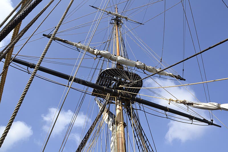 Tall ship rigging stock photo. Image of topmast, rope - 54610606