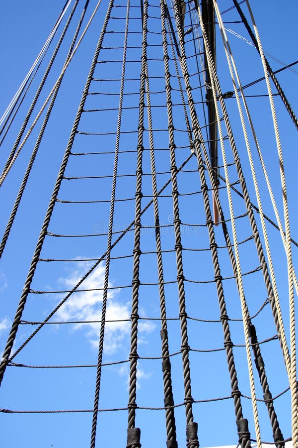 Tall Ship Rigging Ropes Over Blue Sky Stock Image - Image of sailboat ...