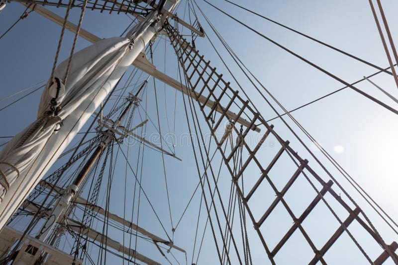 Ropes on the Shroud on a Sailing Ship Stock Image - Image of wooden ...