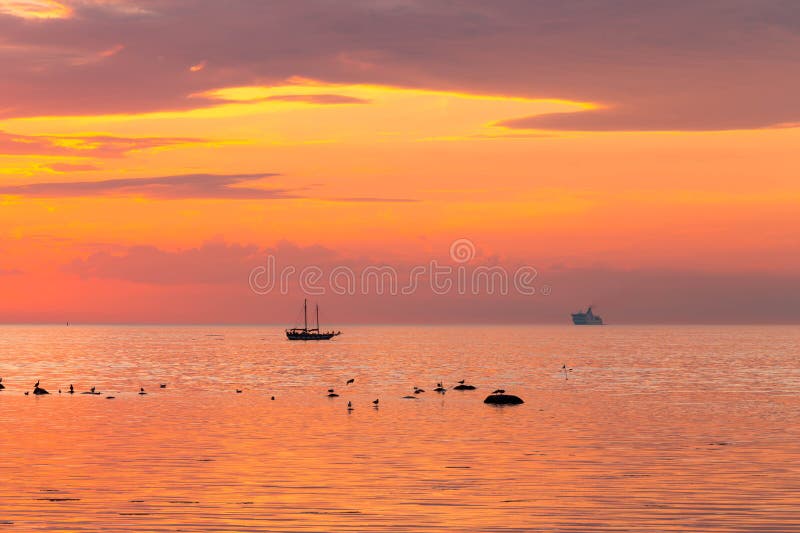 Tall Ship Sailing Along Skyline Stock Image - Image of rock, adventure ...