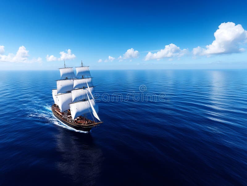 A Tall Ship Sailing in the Middle of the Ocean Stock Photo - Image of ...