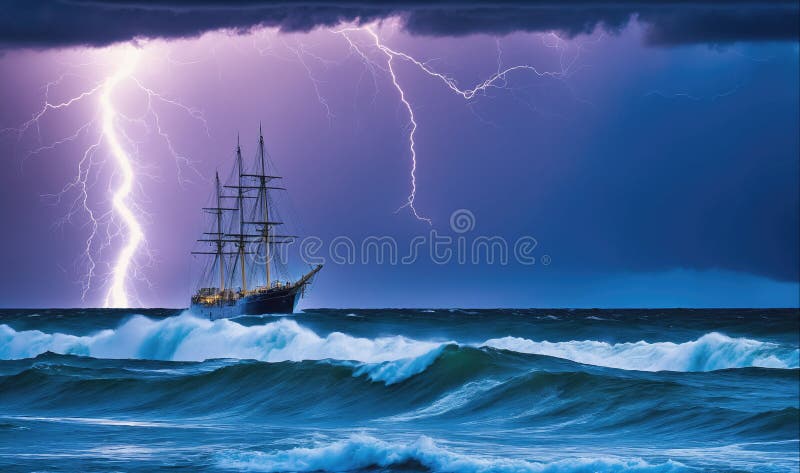 Ocean Storm Lightning Stormy Ship Purple Sky Stock Photos - Free ...