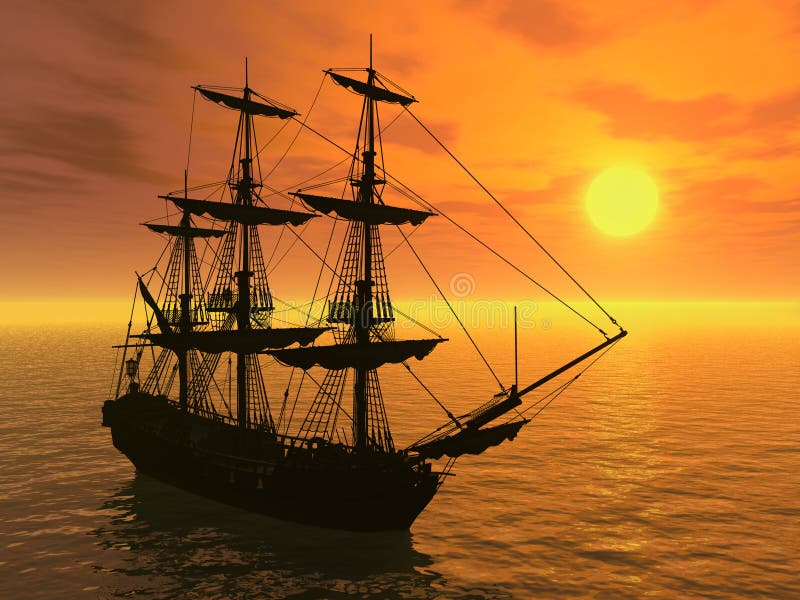 Tall Ship at Sunset stock illustration. Illustration of vessel - 2713827