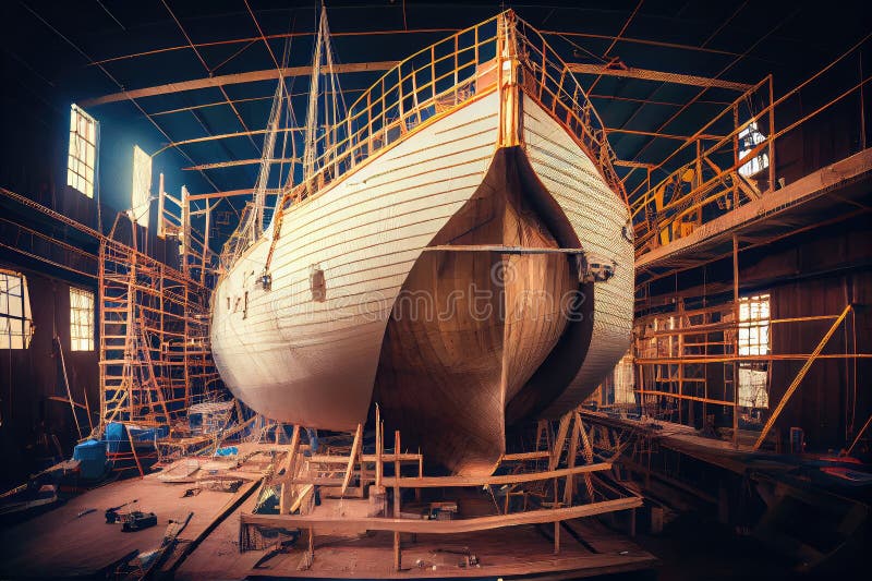 Tall Ship Under Construction with the Hull in Place Stock Illustration ...