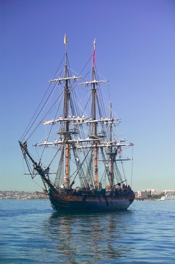 Tall Ship Sailing at Sea Under Full Sail Stock Photo - Image of master ...