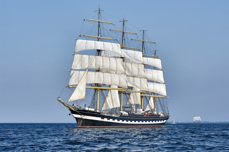 Tall Ship Sailing at Sea Under Full Sail Stock Photo - Image of master ...